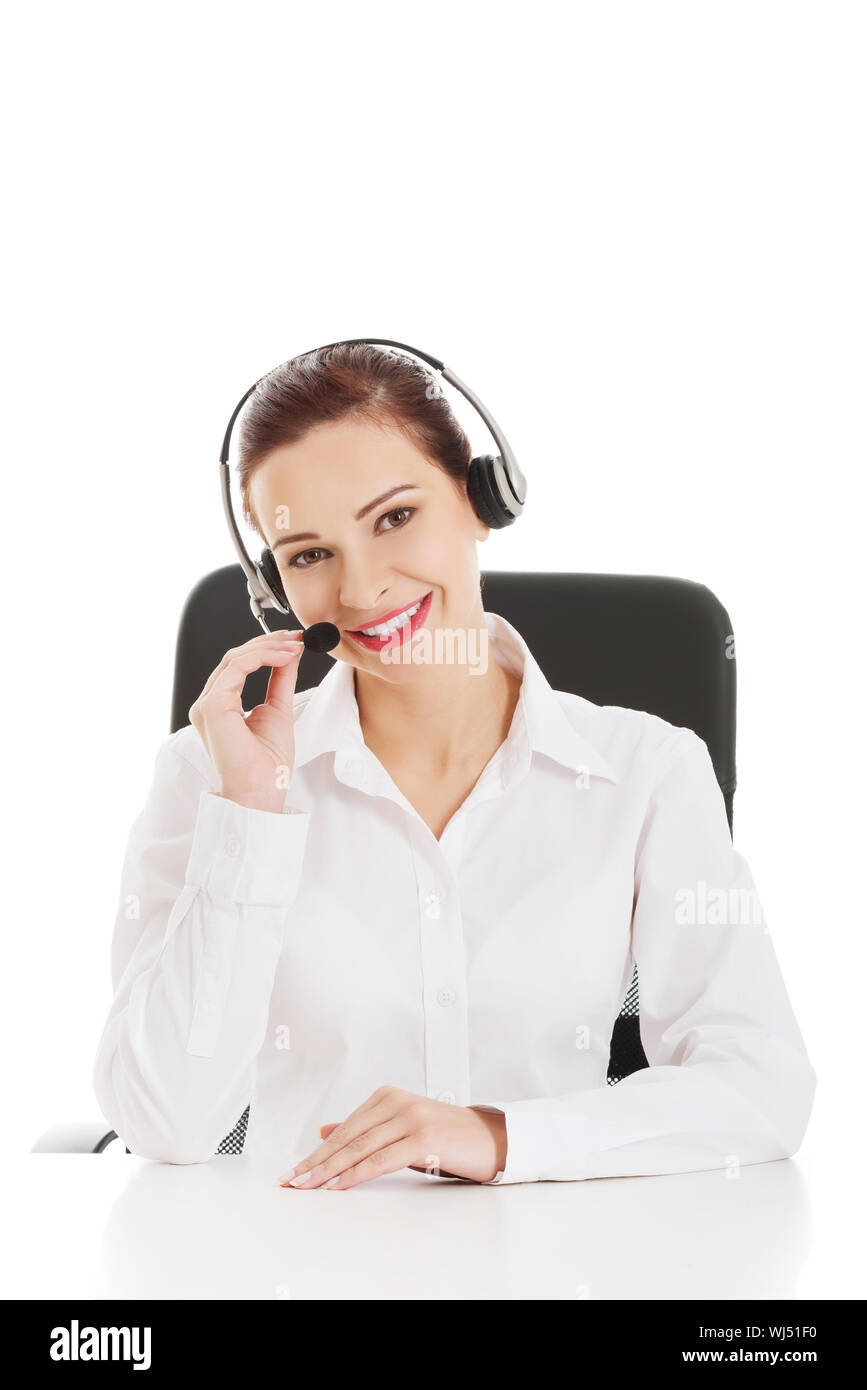 Beautiful woman sitting microphone headphones hi-res stock photography ...