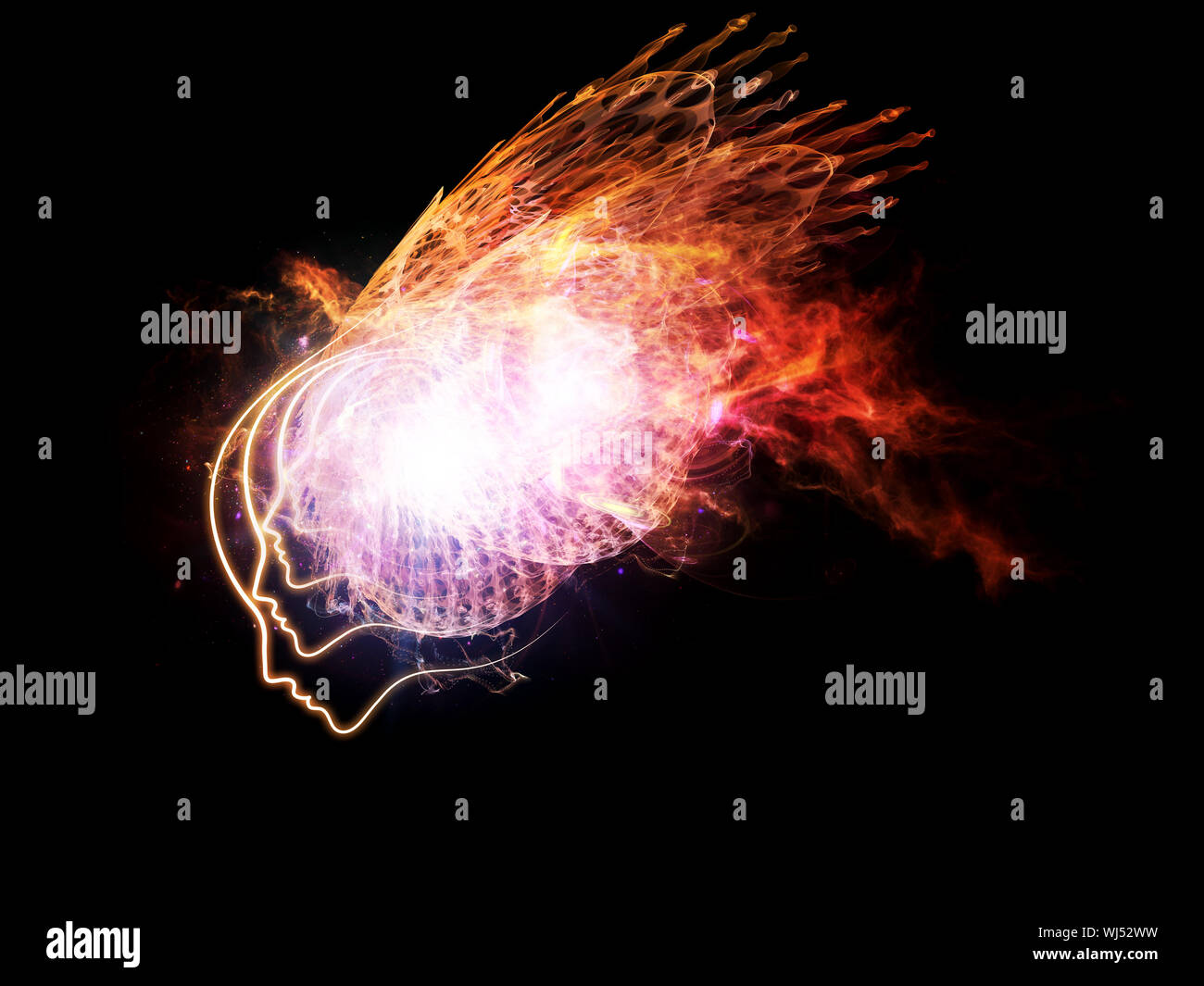 Light Soul series. Design made of girl line profile and lights on the ...