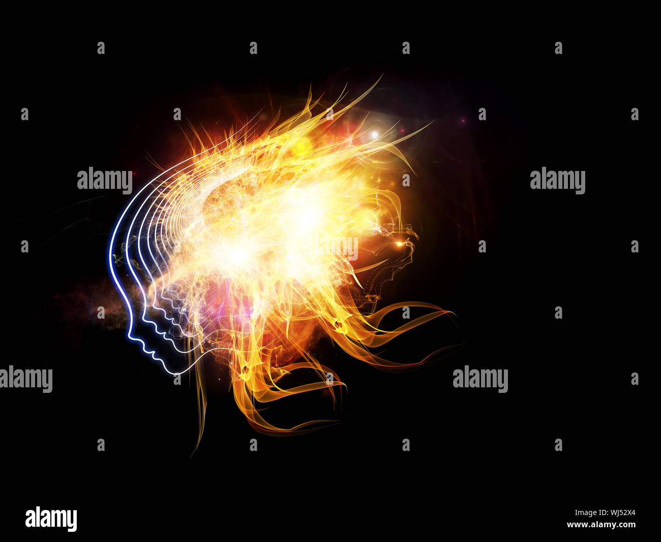 Light Soul series. Design made of girl line profile and lights on the ...
