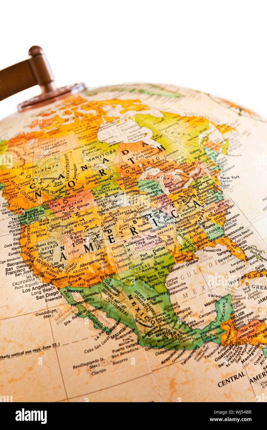 Part of a globe with map of North America Stock Photo - Alamy
