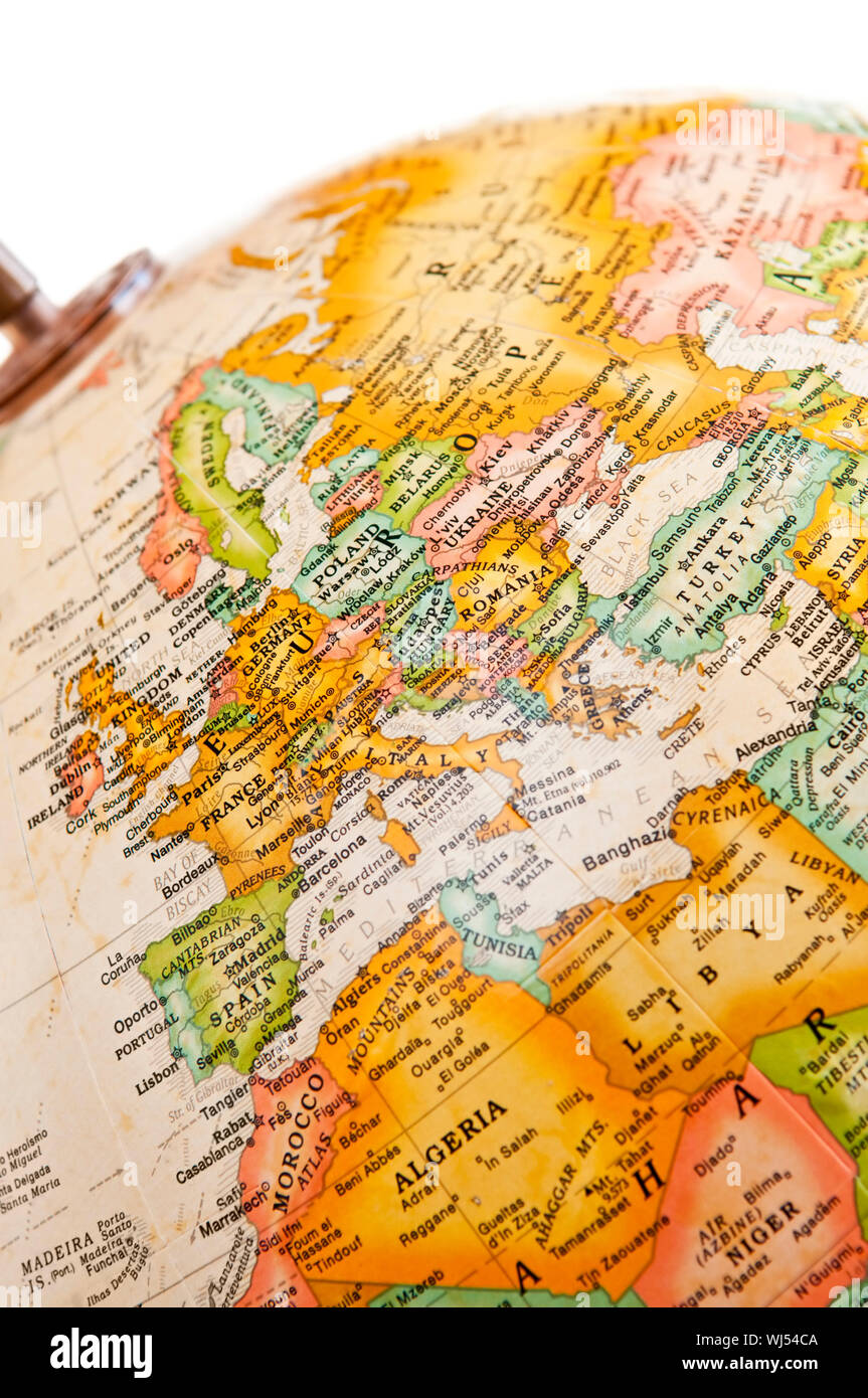 Part of a globe with map of Europe Stock Photo - Alamy