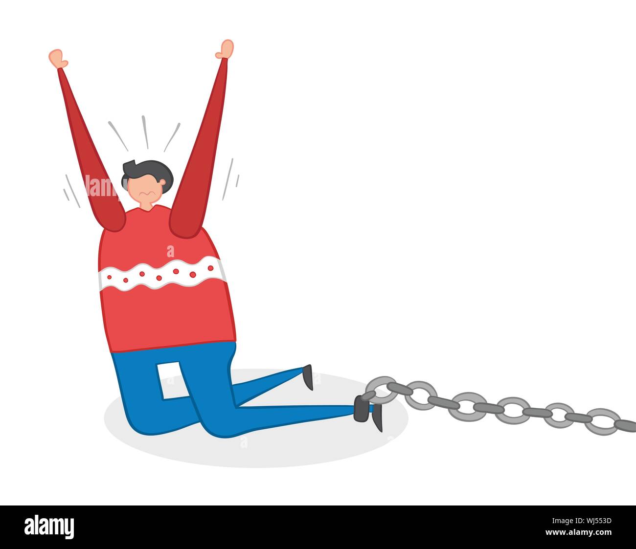 Vector illustration man chained. Hand drawn. Colored outlines Stock ...