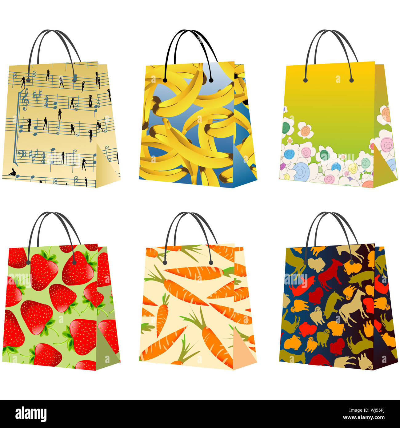 Shopping bags collection, isloated objects against white background ...