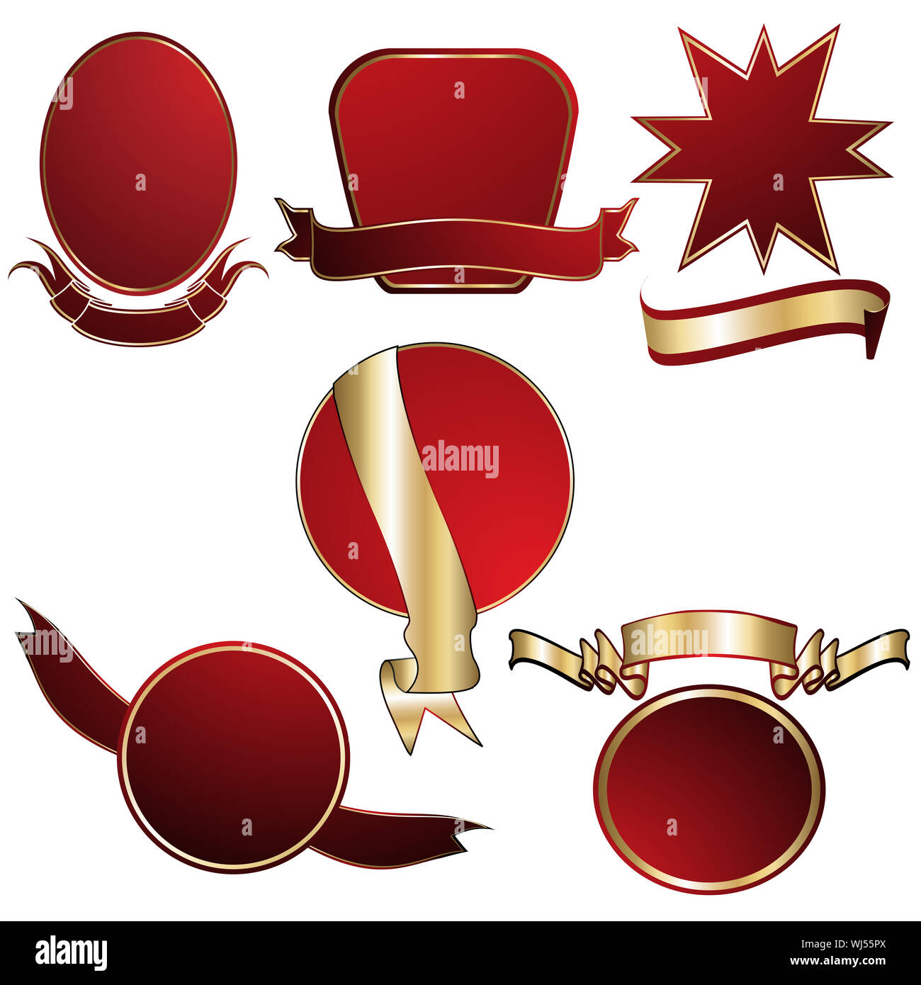Red shields and banners over white Stock Photo - Alamy