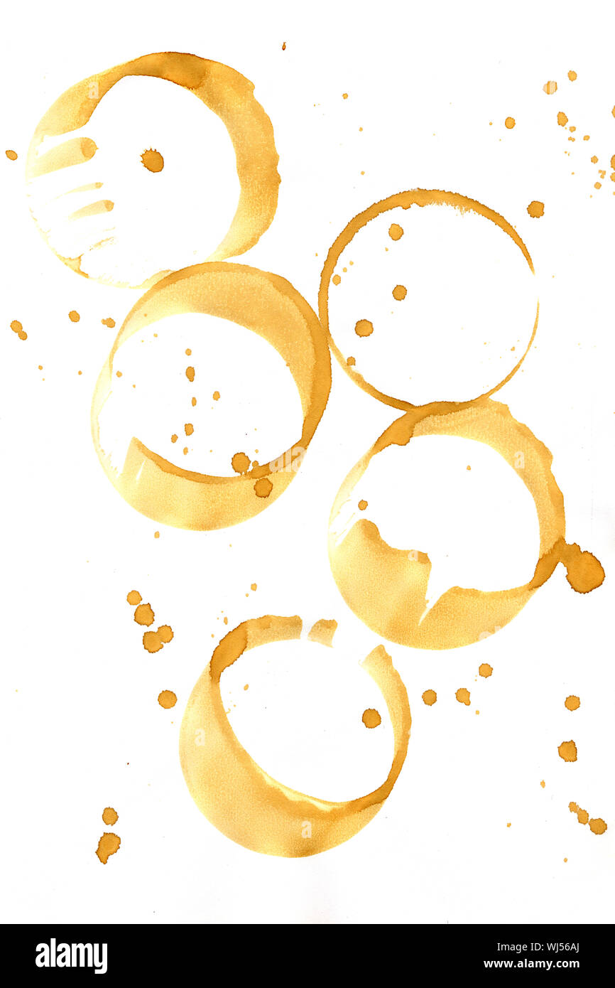 Collection of coffee splashes and stains isolated on white background ...