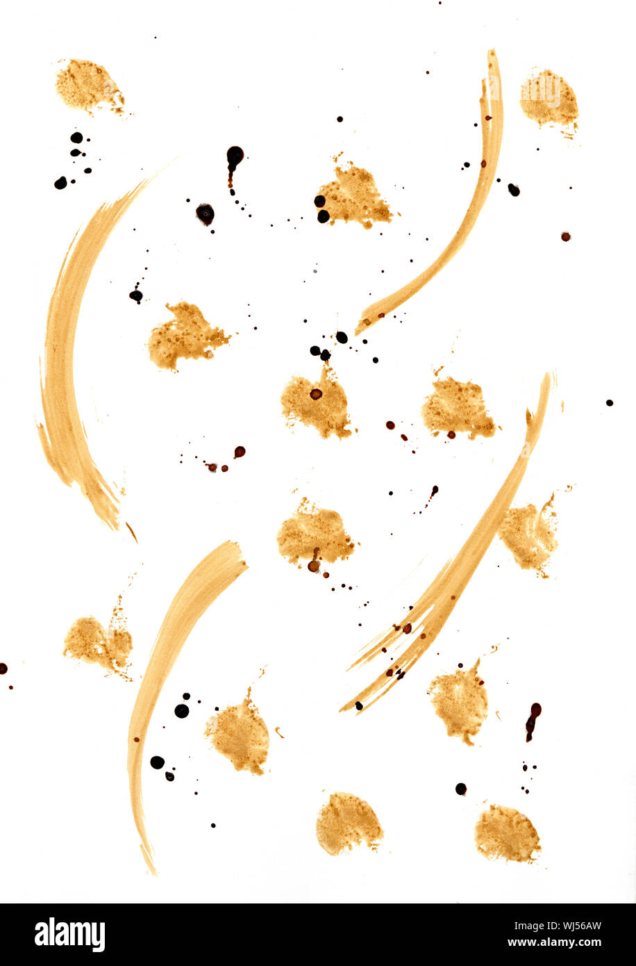 Collection of coffee splashes and stains isolated on white background ...