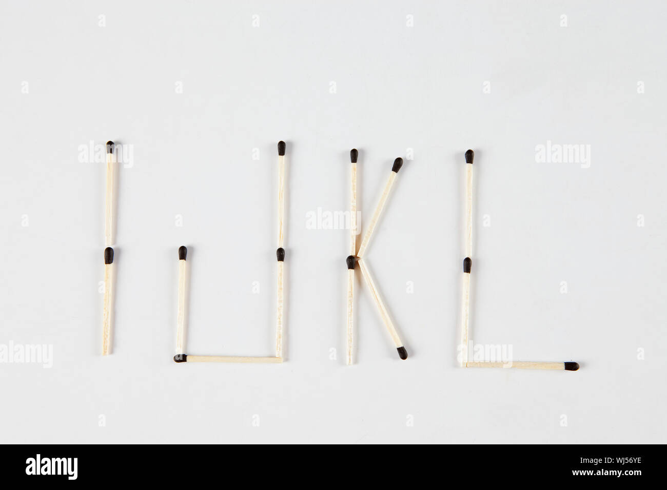 Letters I to L made of matchstick series isolated on white background ...