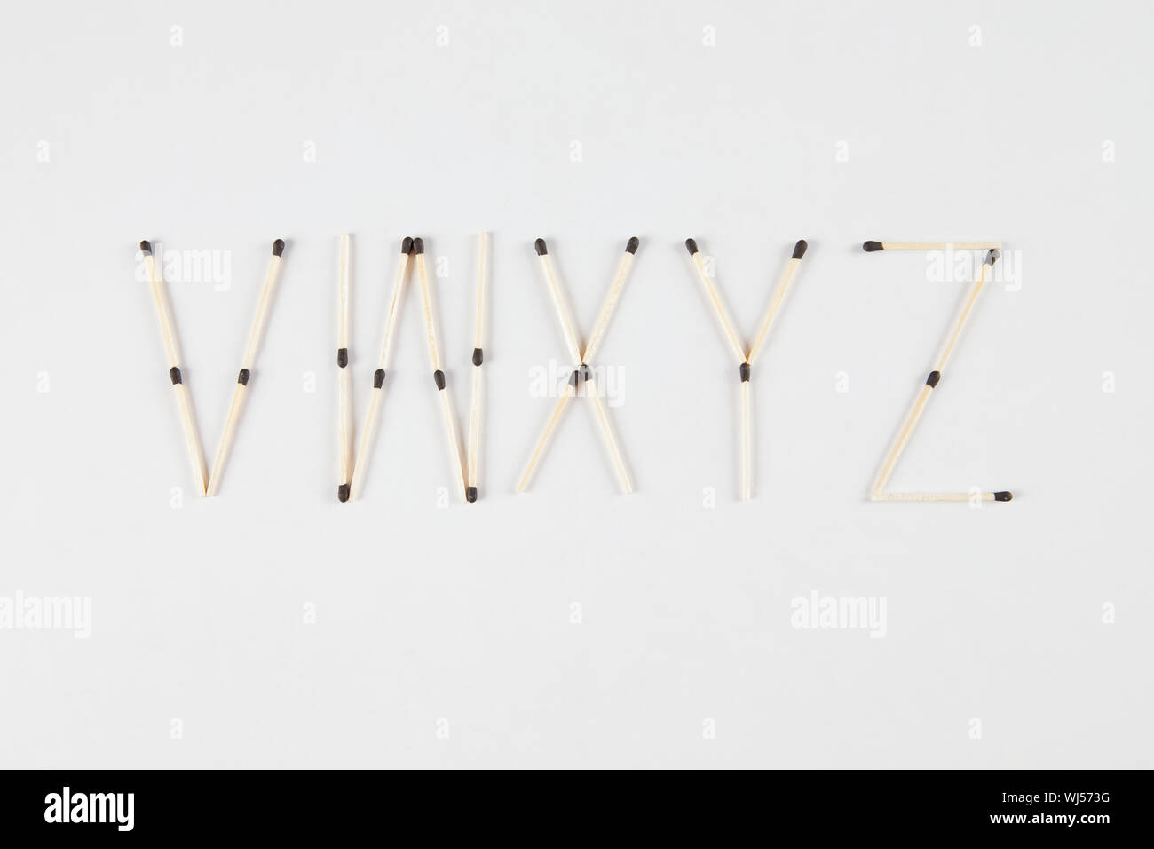 Letters V to Z made of matchstick series isolated on white background ...