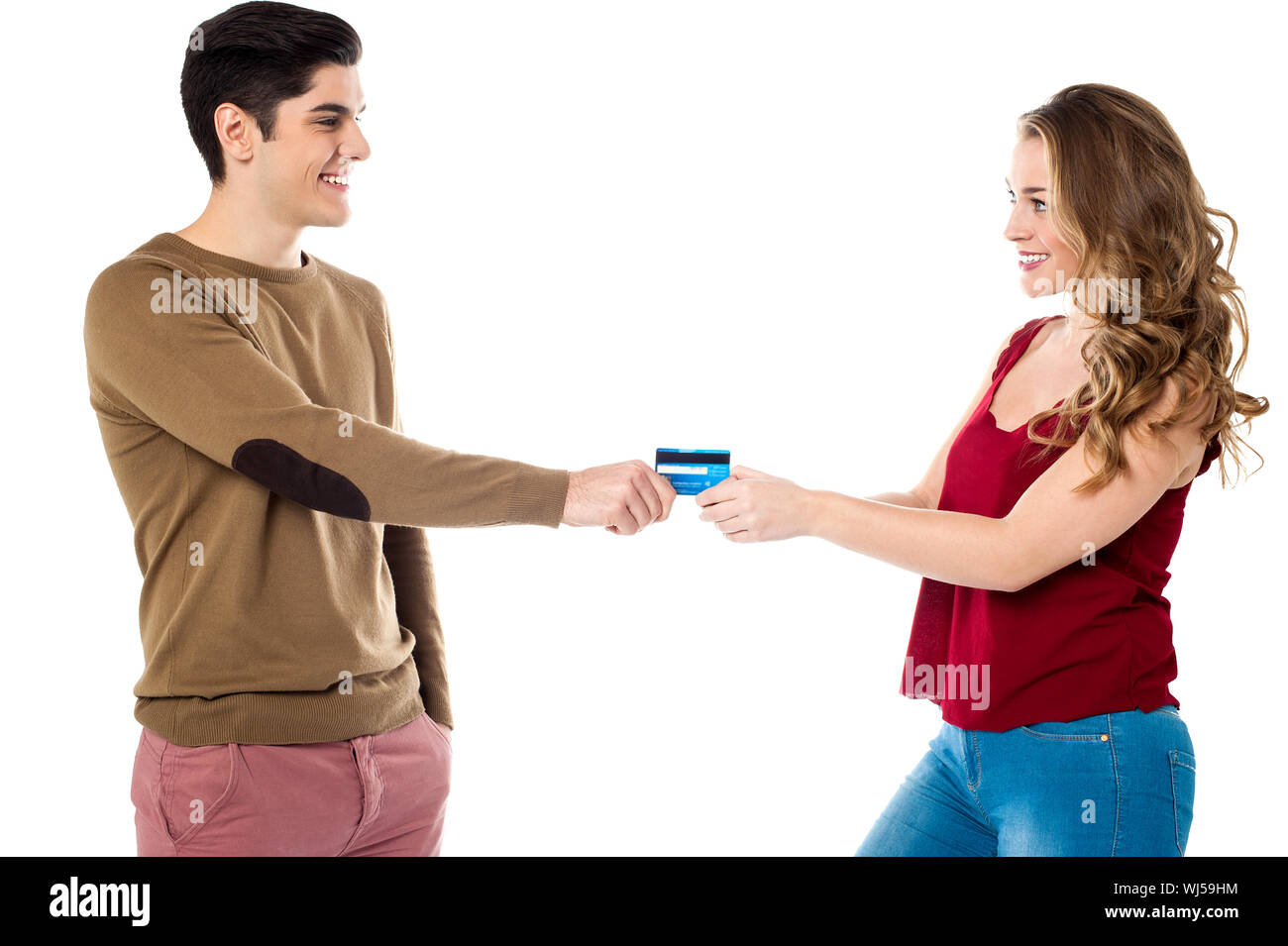 Pretty girl taking away credit card to shop Stock Photo - Alamy