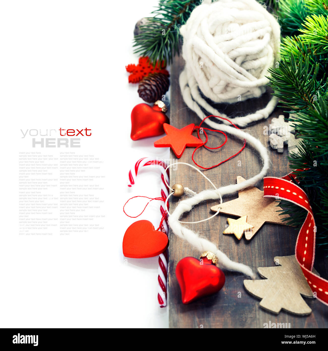 Christmas border design on the wooden background Stock Photo - Alamy