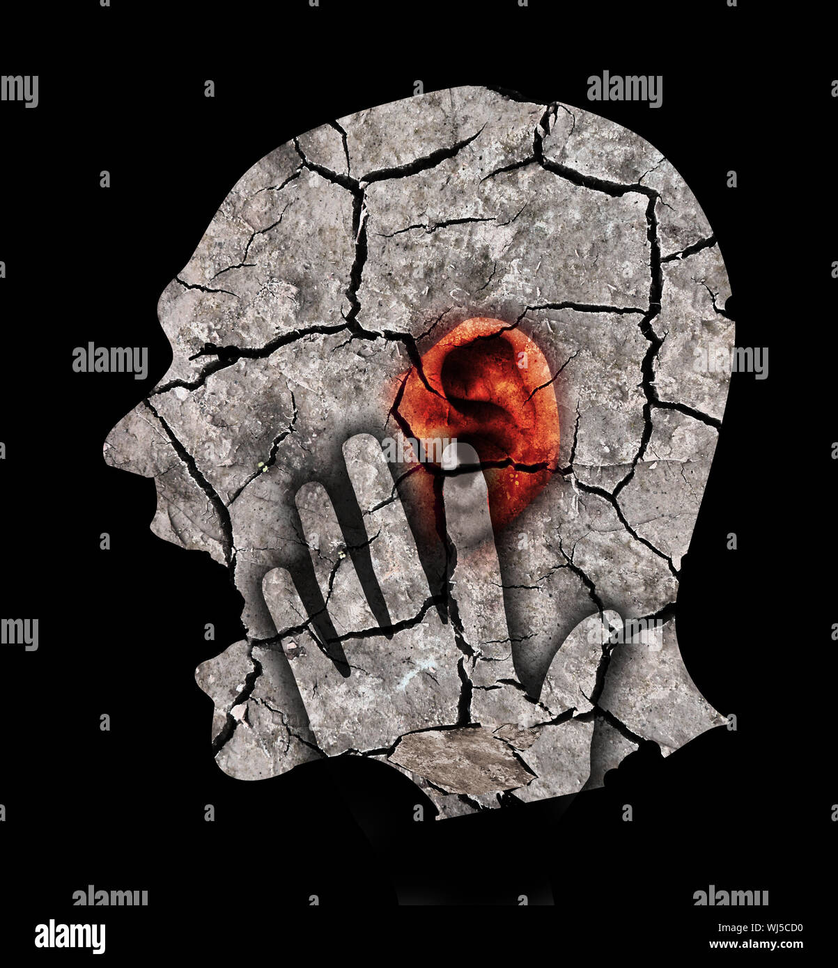 Man with cracked ear and head, symbolizing tinnitus and ear problems ...