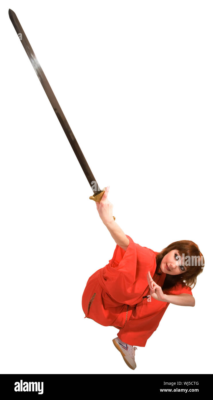 woman makes exercise with sword Stock Photo - Alamy