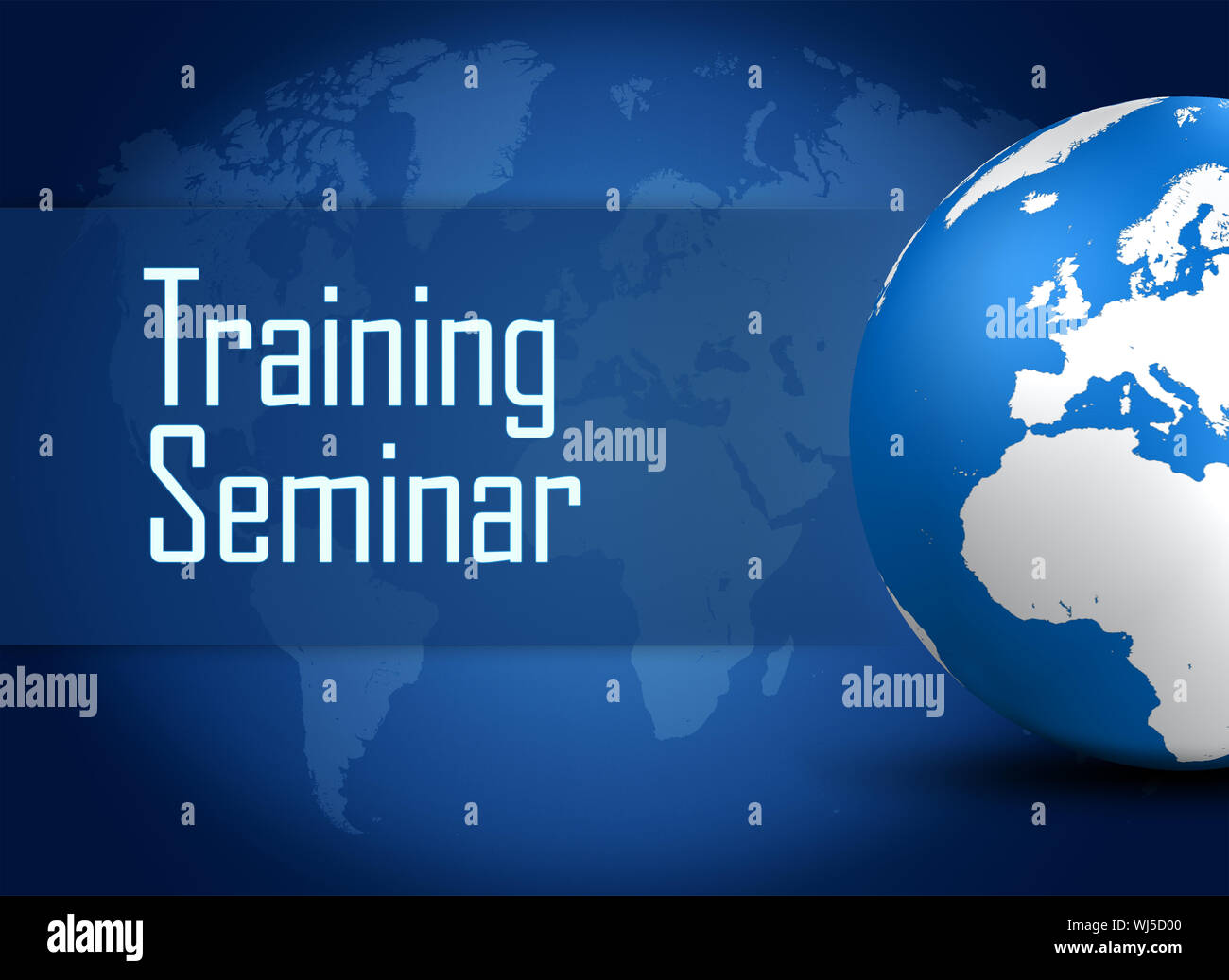 Training Seminar concept with globe on blue background Stock Photo - Alamy