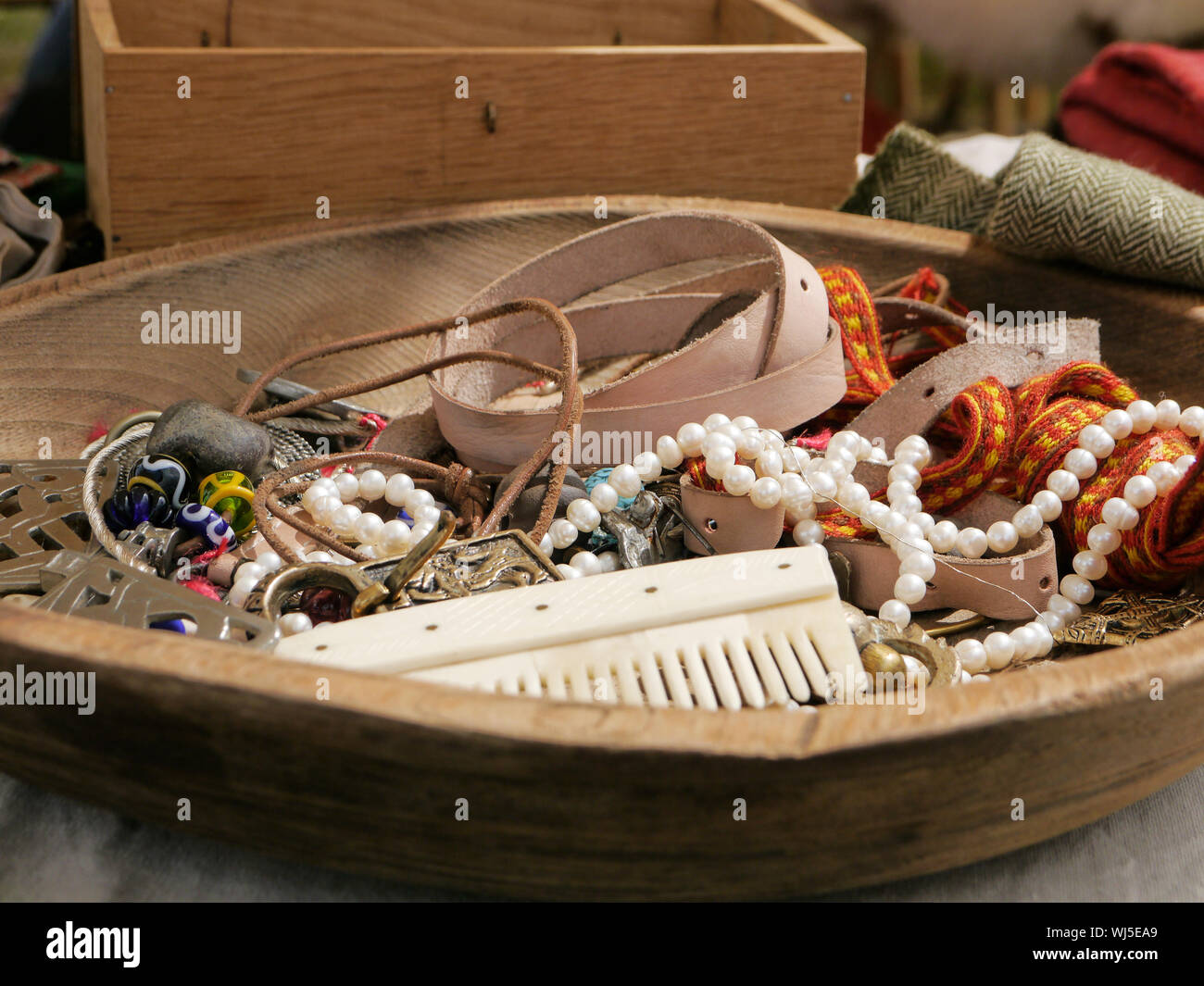 A display of replica jewellery and trinkets from the Dark ages Stock ...