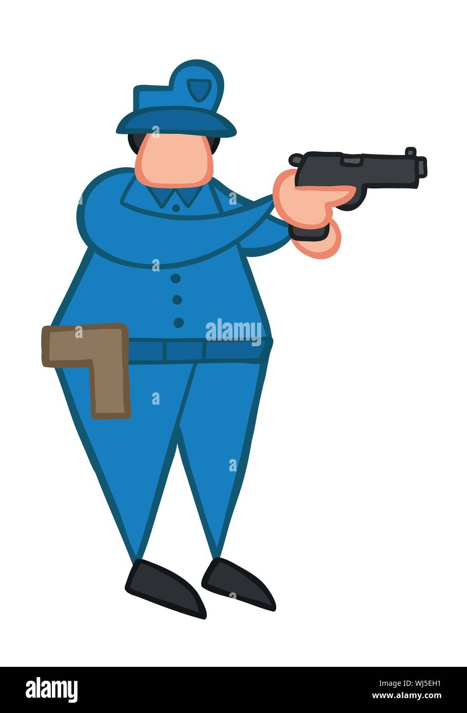 Vector illustration policeman pointing gun. Hand drawn. Colored ...