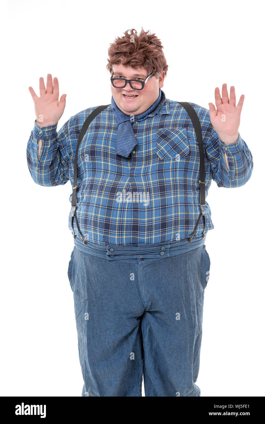 Overweight obese country yokel, on white background Stock Photo - Alamy