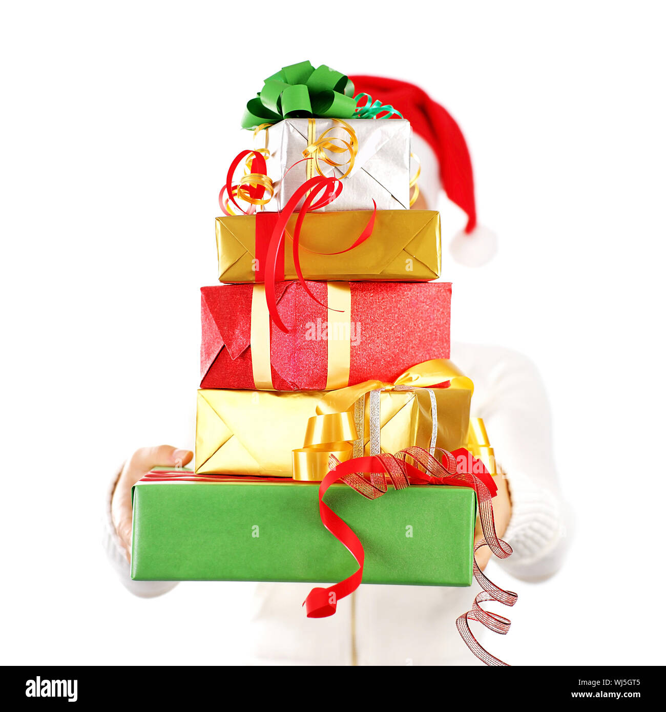 Santa girl with many gifts Stock Photo - Alamy