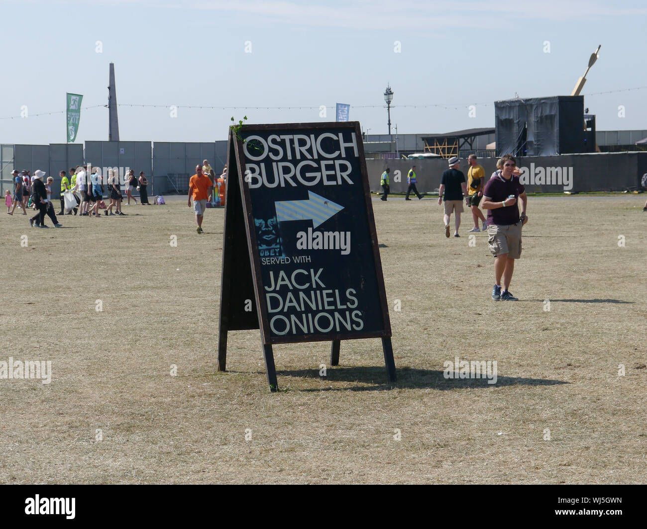 A sign advertising Ostrich Burgers Stock Photo - Alamy