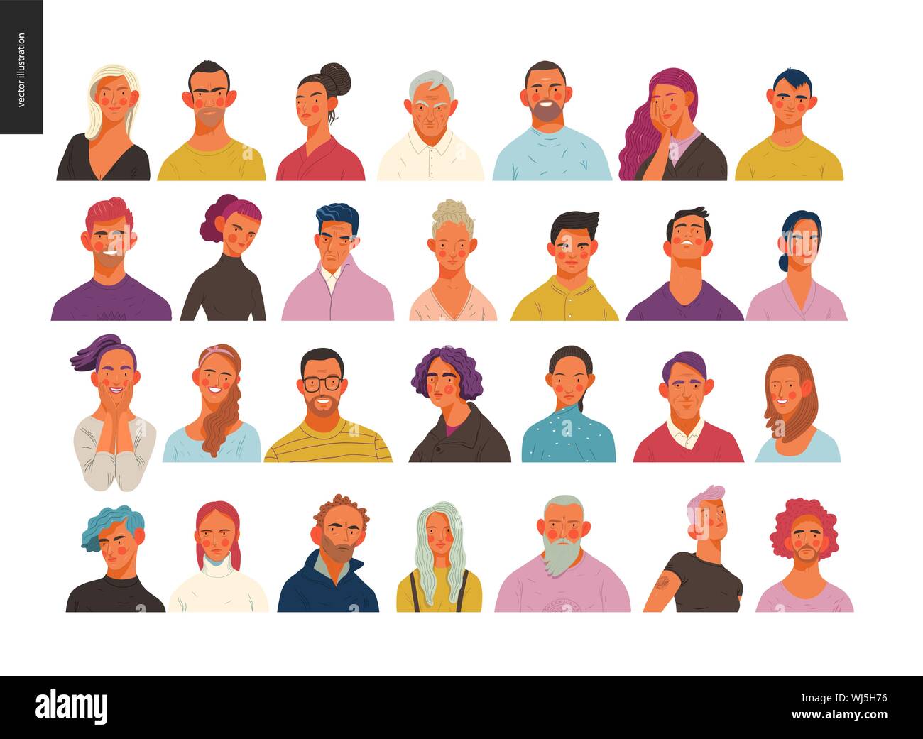 Real people portraits set - hand drawn flat style vector design concept ...