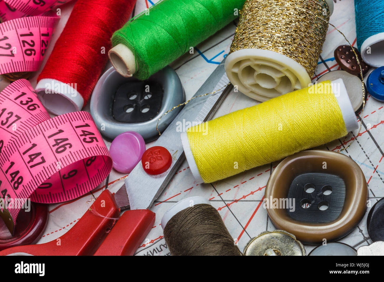 Sewing on the background of pattern Stock Photo - Alamy