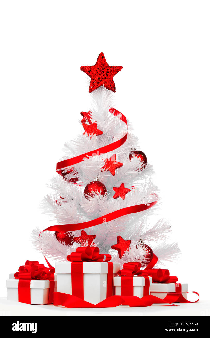 Christmas tree and gifts isolated on white background Stock Photo - Alamy