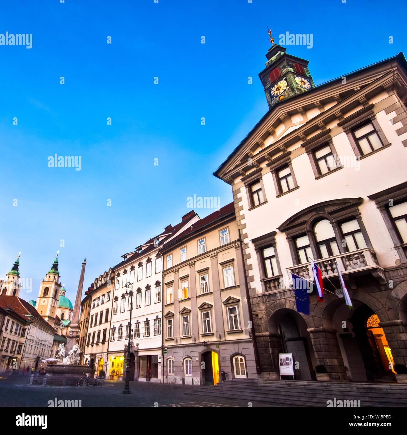 Evening panoramic view of Ljubljana's historic city center and the town ...