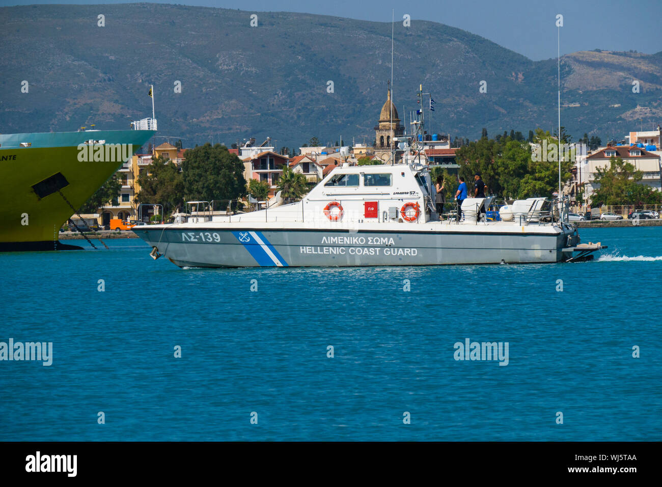Greek Hellenic Coast Guard ship, Zakynthos harbour, Zante,Greece,Europe ...