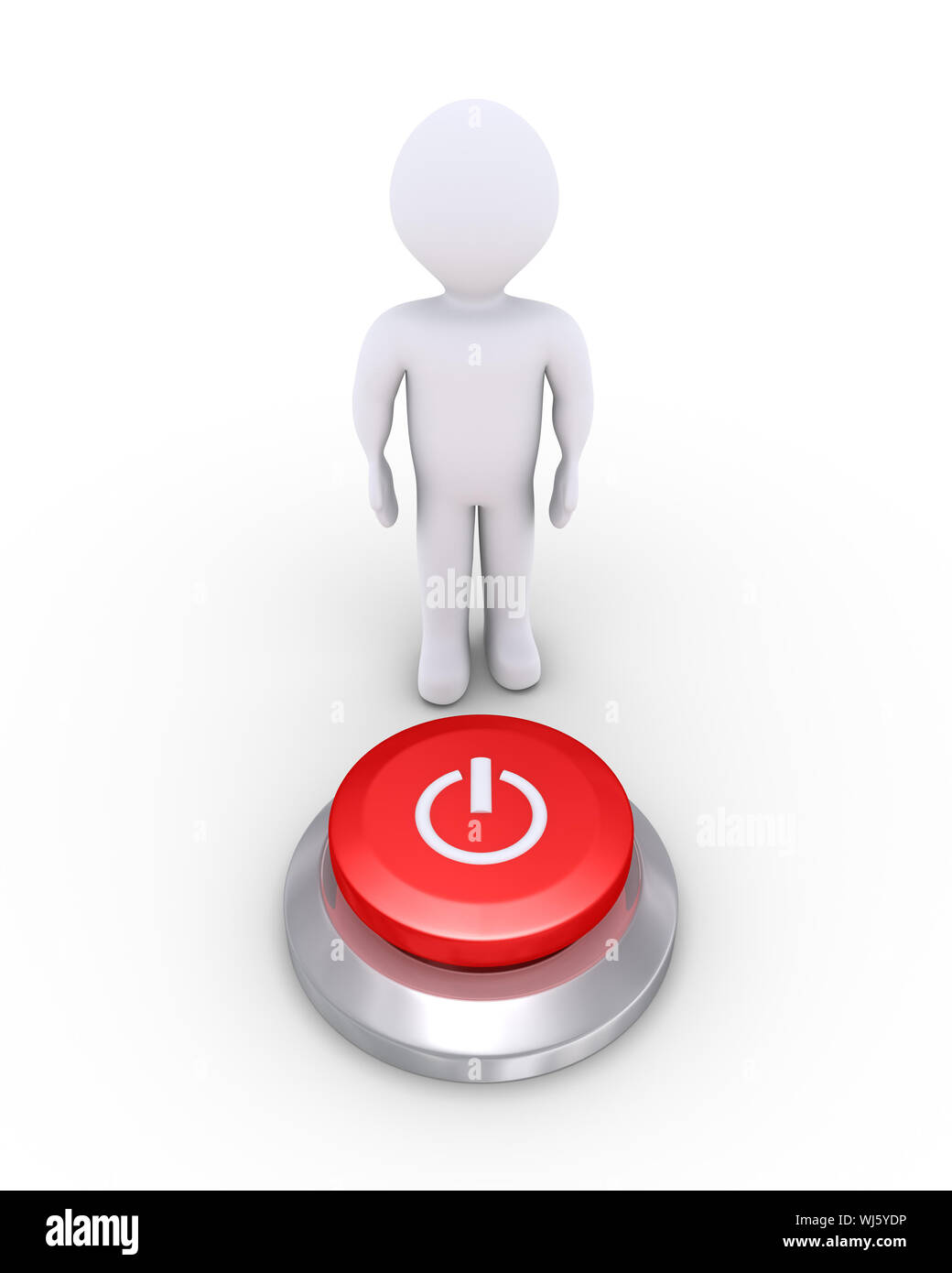 3d person is behind a power button Stock Photo - Alamy