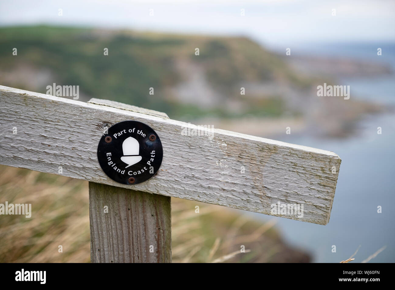 Direction sign on the Cleveland Way, near to Staithes, North Yorkshire ...