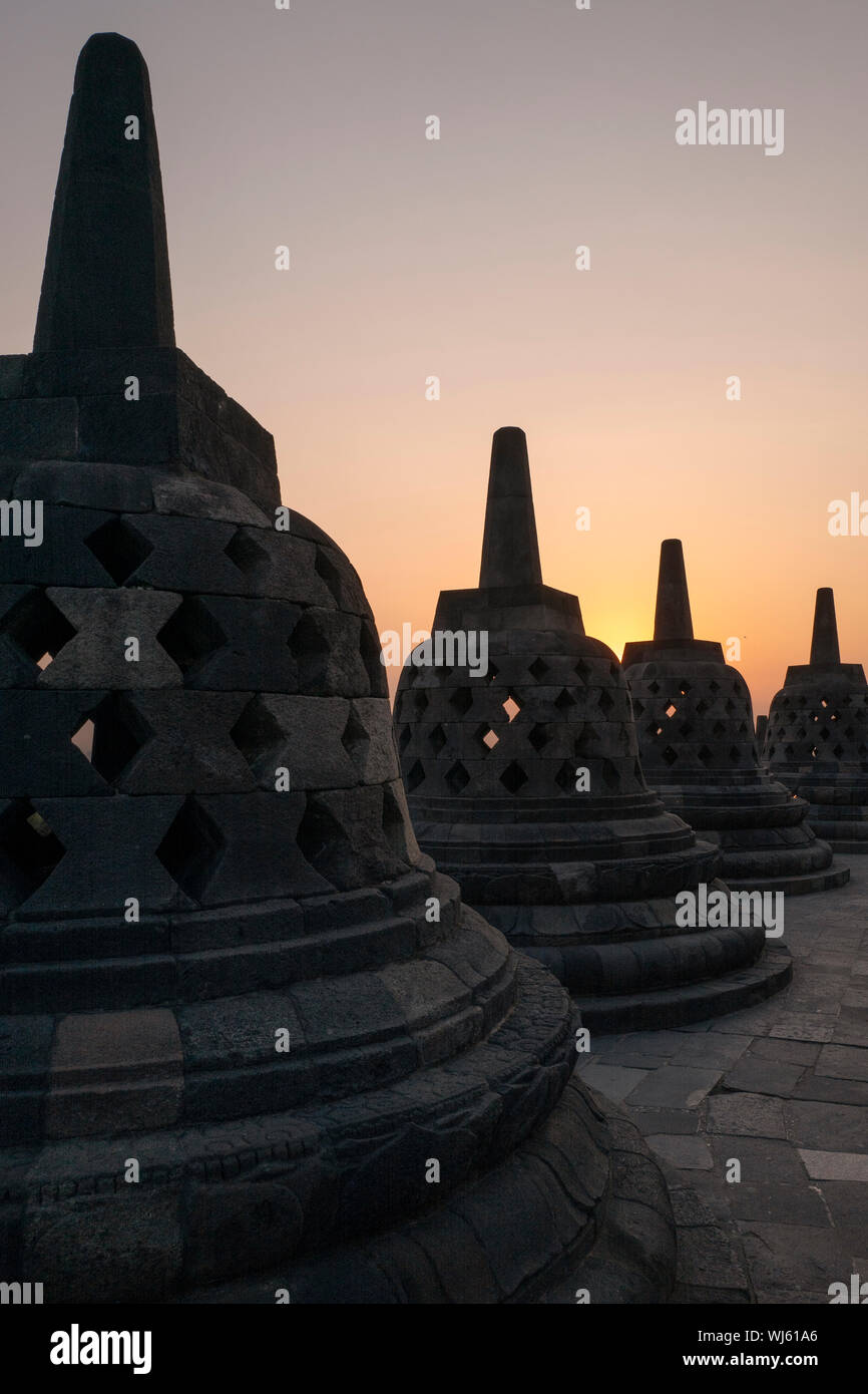 Borobudur temple in Java, Indonesia at sunrise Stock Photo - Alamy