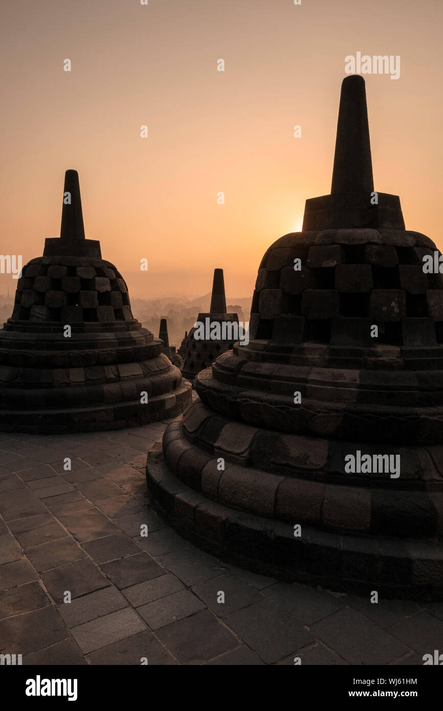 Borobudur temple in Java, Indonesia at sunrise Stock Photo - Alamy