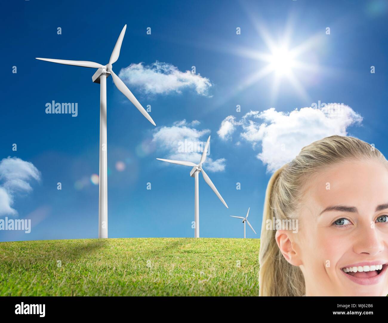 Composite image of laughing businesswoman looking at camera in front of ...