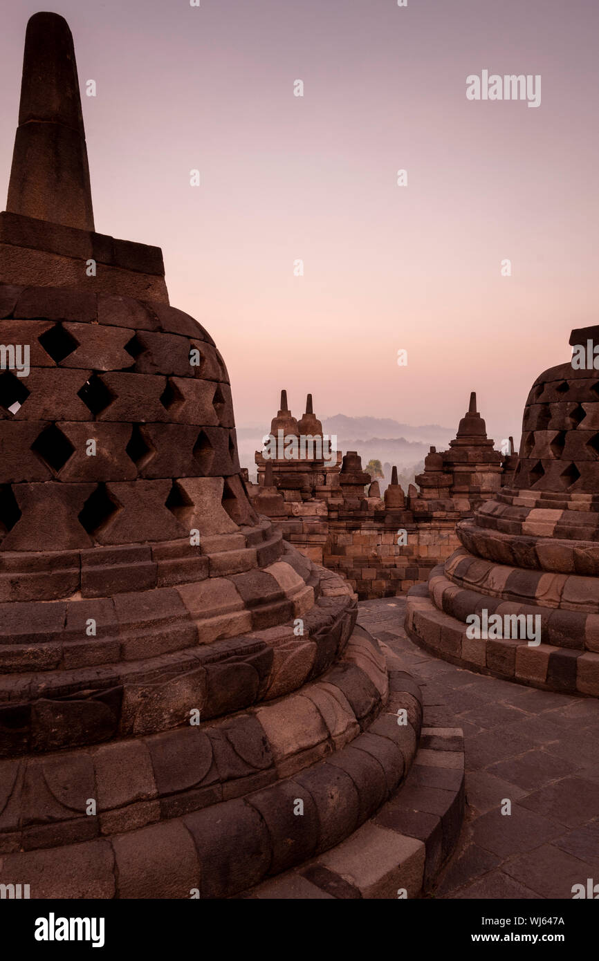 Borobudur temple in Java, Indonesia at sunrise Stock Photo - Alamy