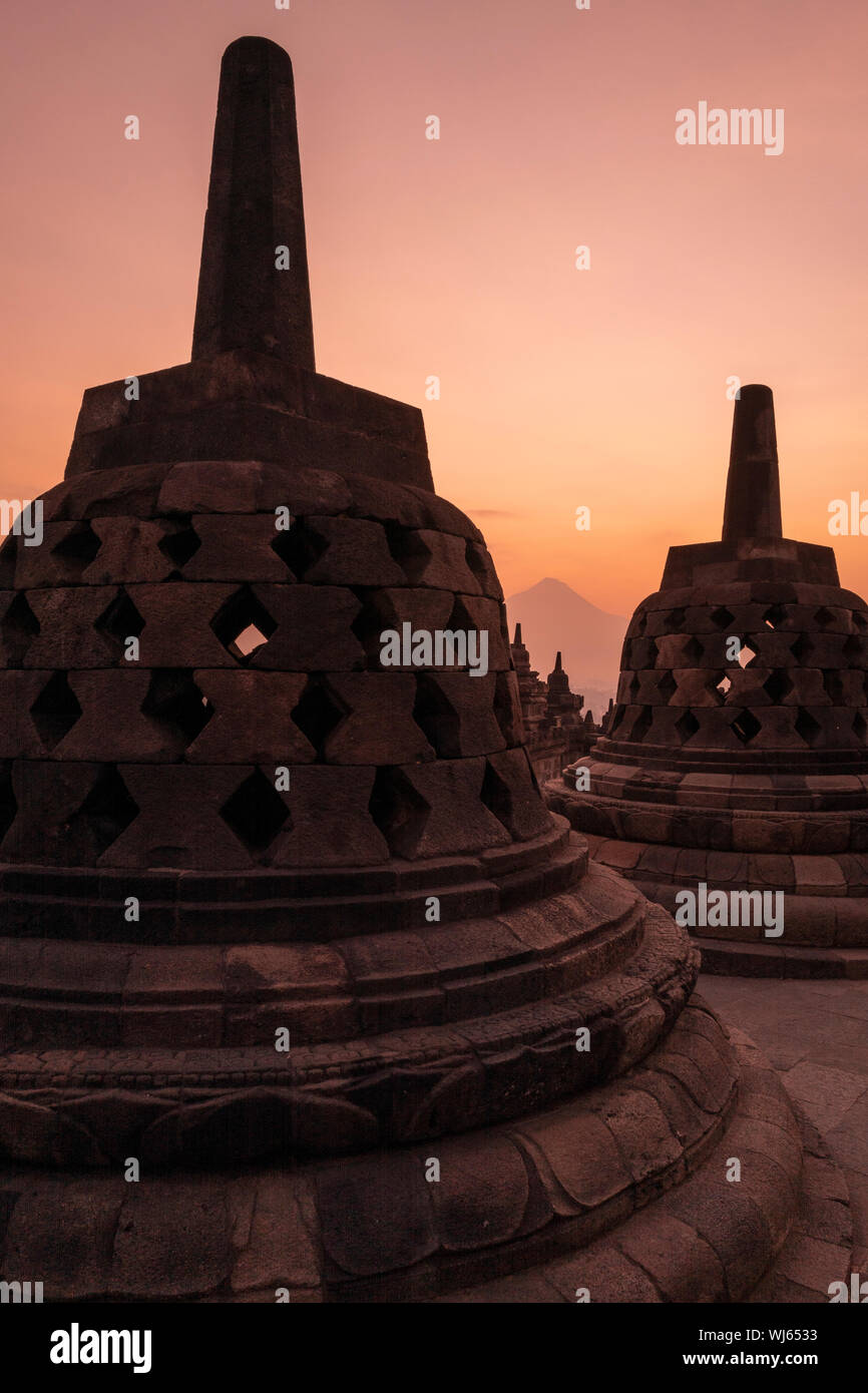 Borobudur temple in Java, Indonesia at sunrise Stock Photo - Alamy