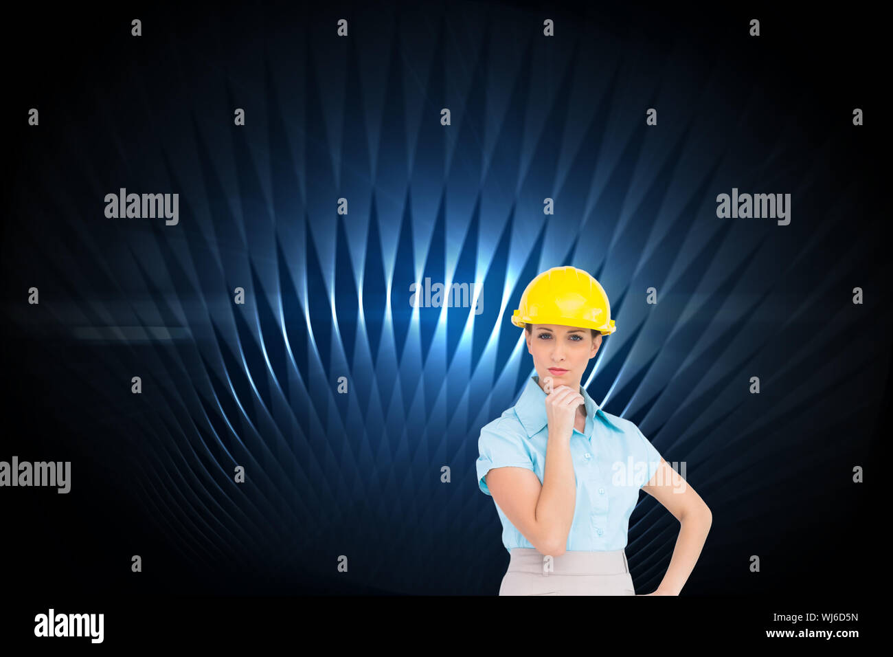 Composite image of thoughtful attractive architect on white background ...