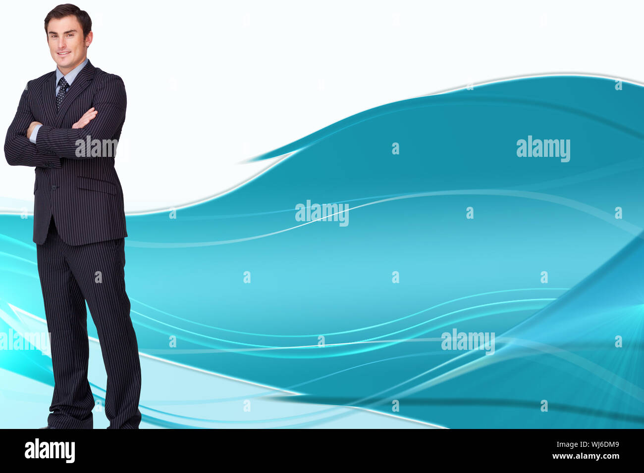 Composite image of young attractive businessman standing cross-armed ...