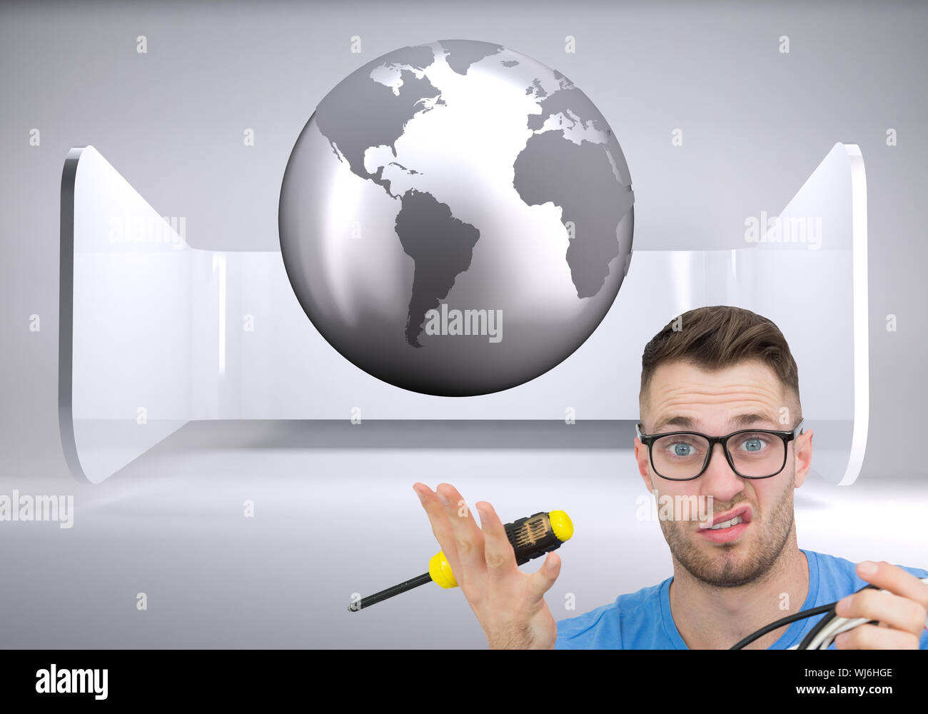 Composite image of portrait of confused young it professional with ...