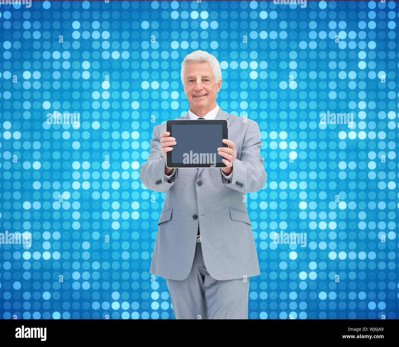 Composite image of boss showing a touch pad screen against a white ...