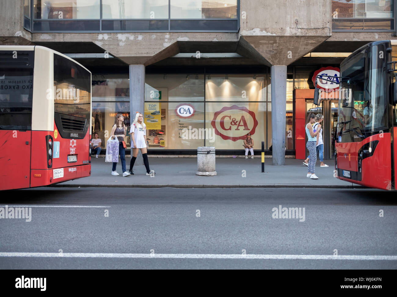 Belgrade, Serbia, August 31st 2019: Public transport buses and ...