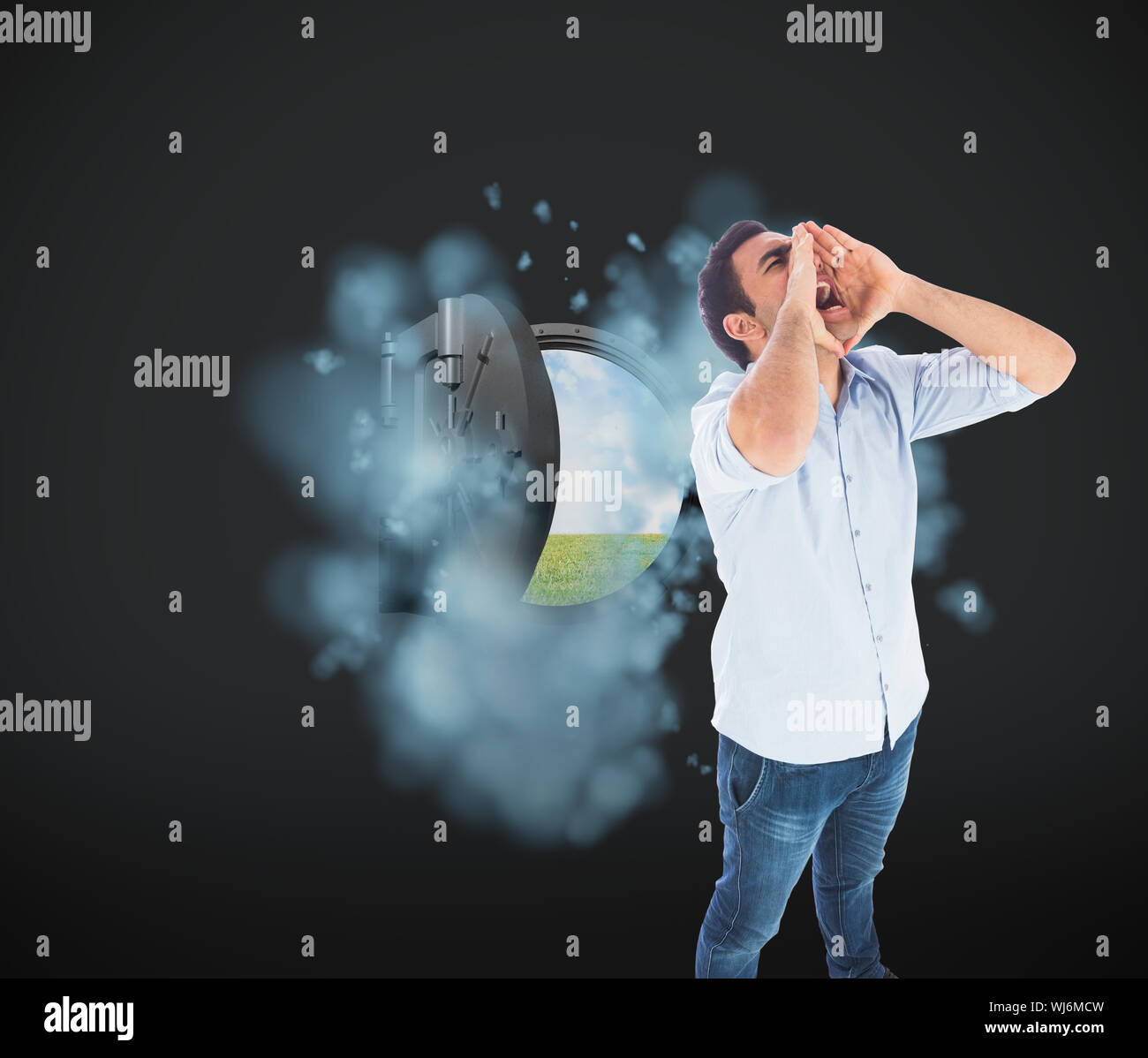 Composite image of shouting casual man standing Stock Photo - Alamy