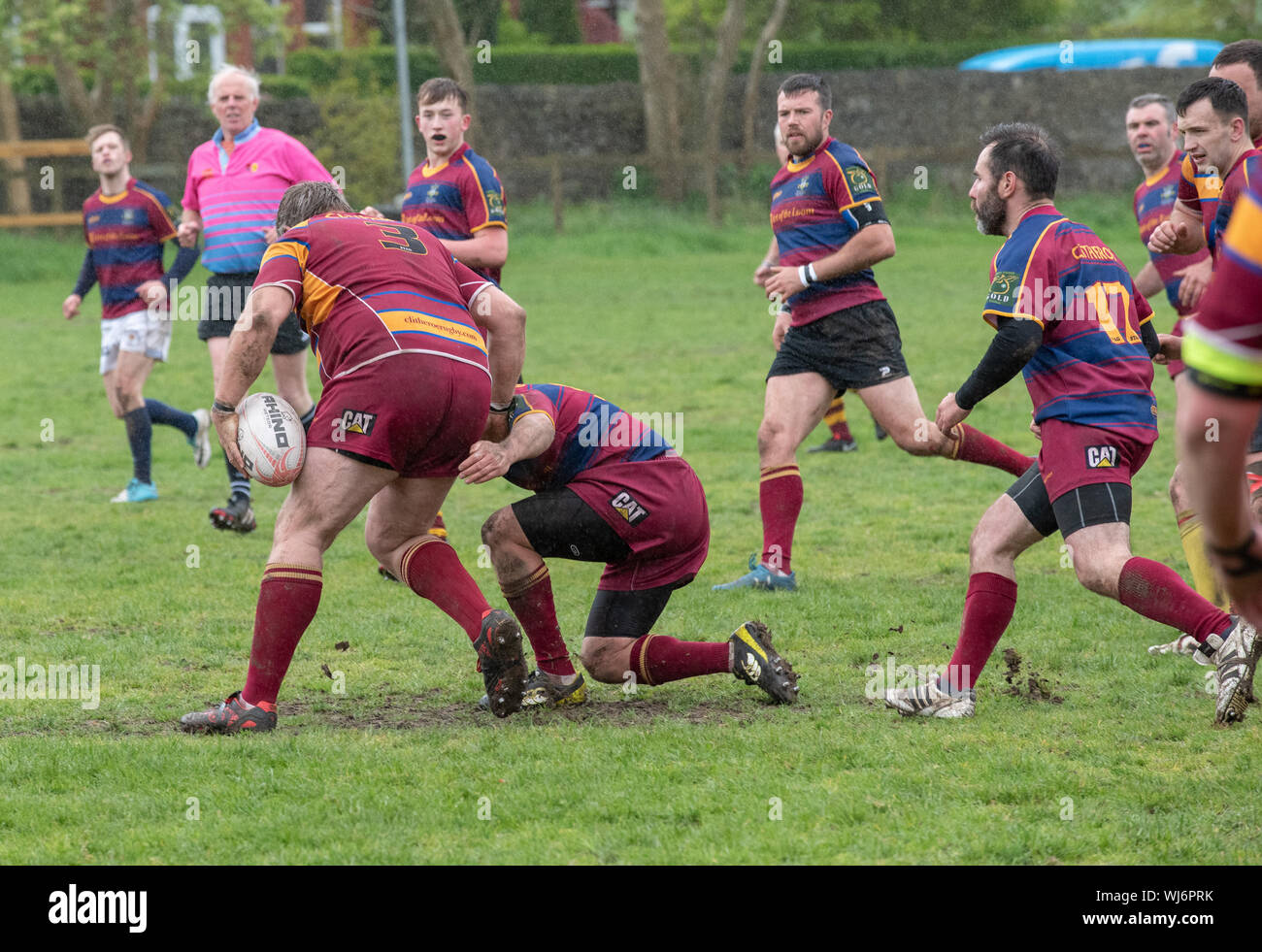 People participating in playing rugby, Clitheroe, Lancashire Stock ...