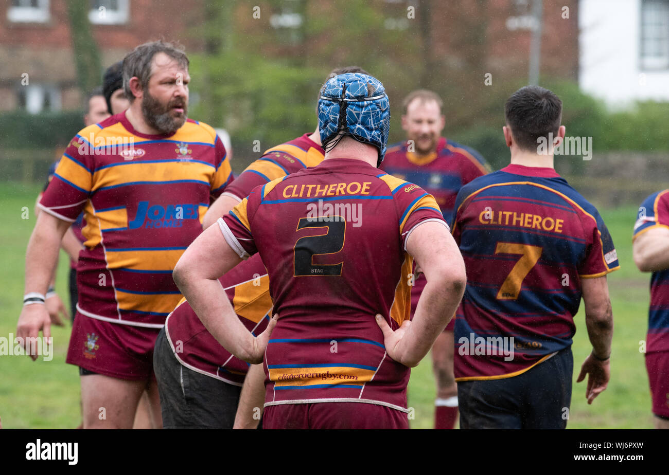 People participating in playing rugby, Clitheroe, Lancashire Stock ...