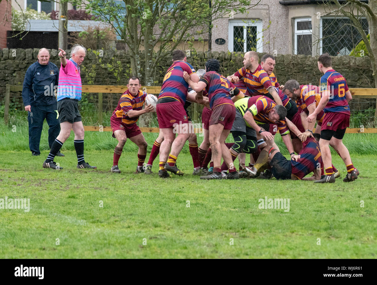 People participating in playing rugby, Clitheroe, Lancashire Stock ...