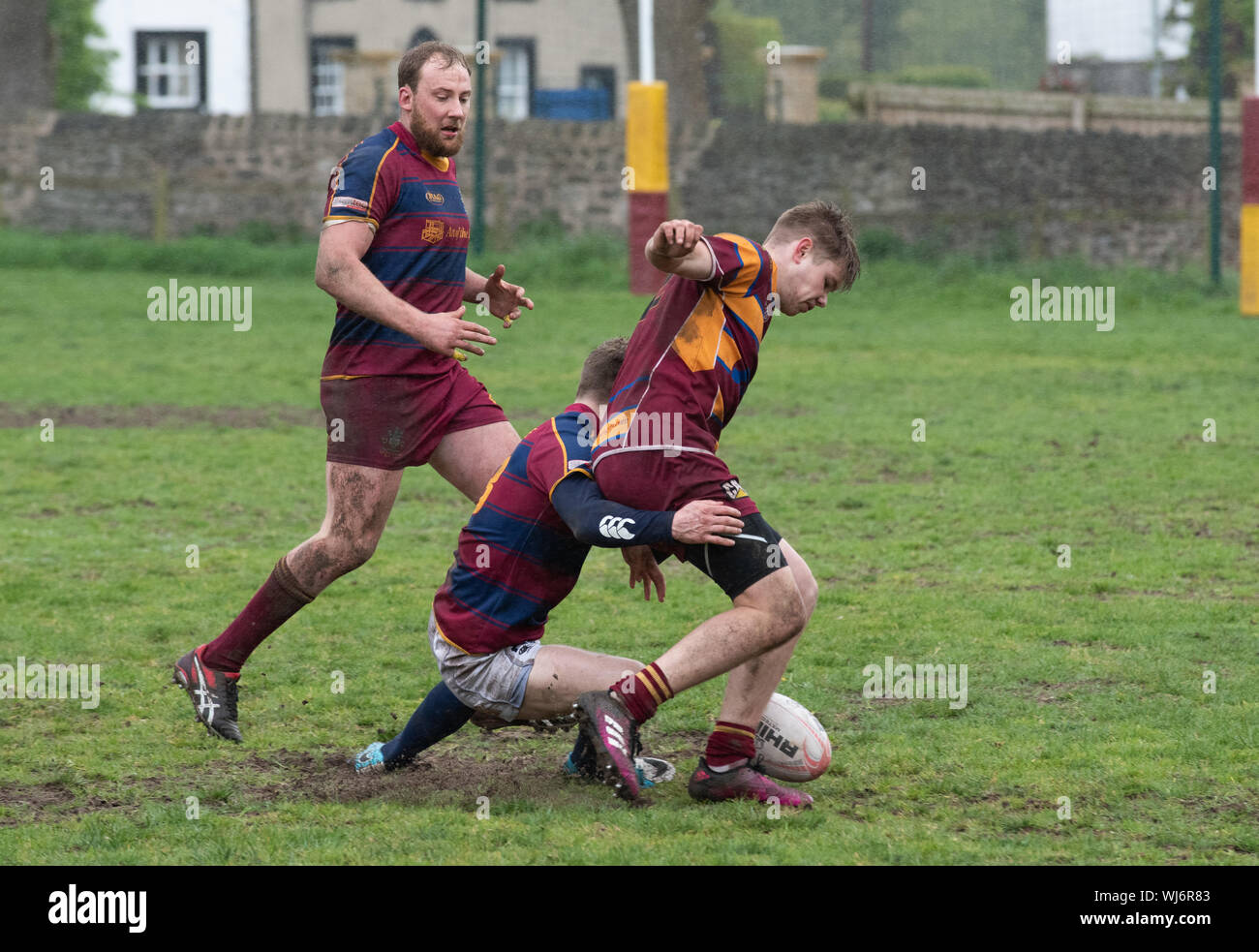 People participating in playing rugby, Clitheroe, Lancashire Stock ...