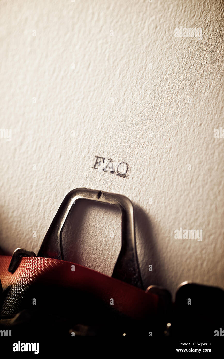 The abbreviation, FAQ, written with a typewriter Stock Photo - Alamy