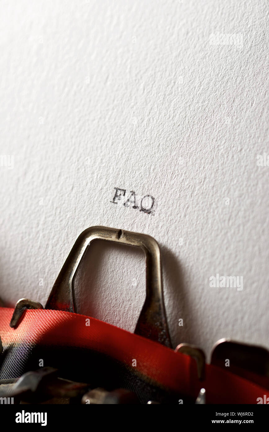 The abbreviation, FAQ, written with a typewriter Stock Photo - Alamy