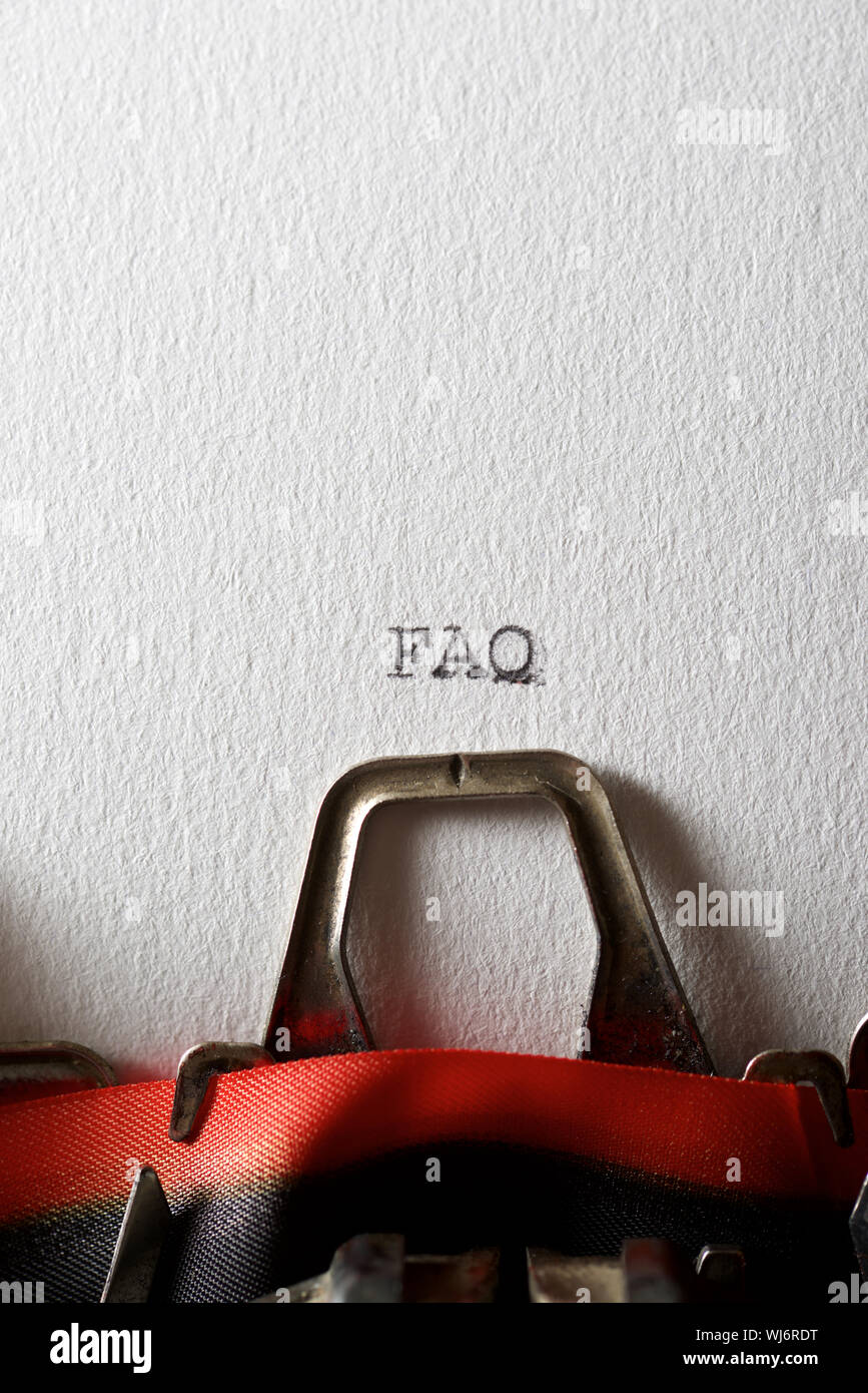 The abbreviation, FAQ, written with a typewriter Stock Photo - Alamy