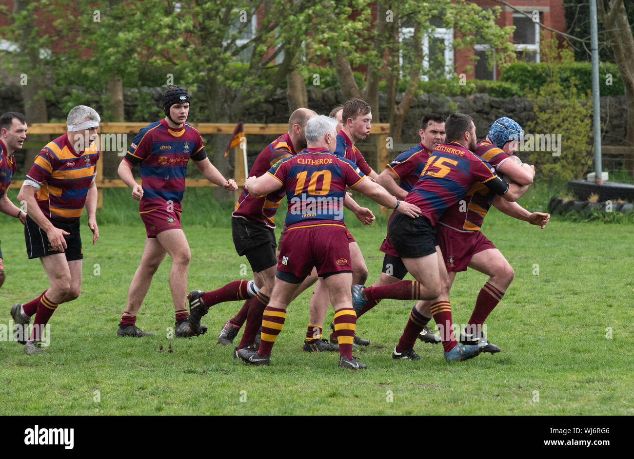 People participating in playing rugby, Clitheroe, Lancashire Stock ...