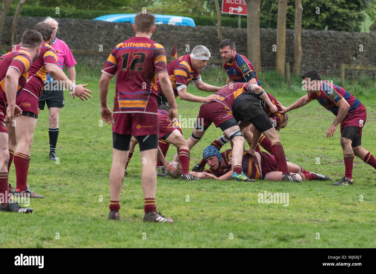 People participating in playing rugby, Clitheroe, Lancashire Stock ...