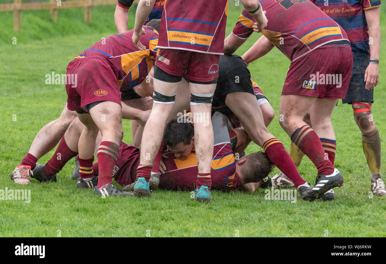 People participating in playing rugby, Clitheroe, Lancashire Stock ...